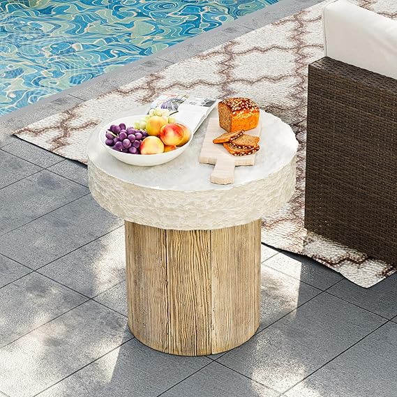 Amazon.com: HOMPUS Outdoor Dining Table, Concrete Coffee Table Round ...