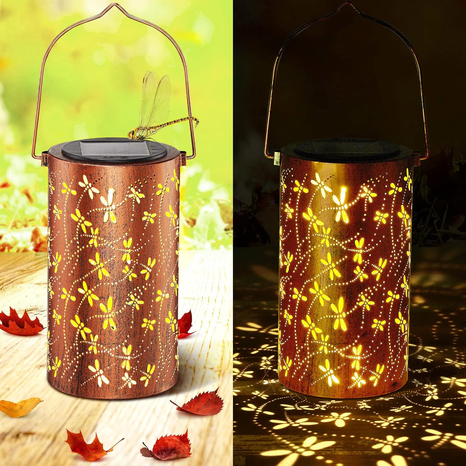 Amazon.com: 2 Pcs Solar Lanterns Outdoor Hanging, Metal LED Dragonfly ...