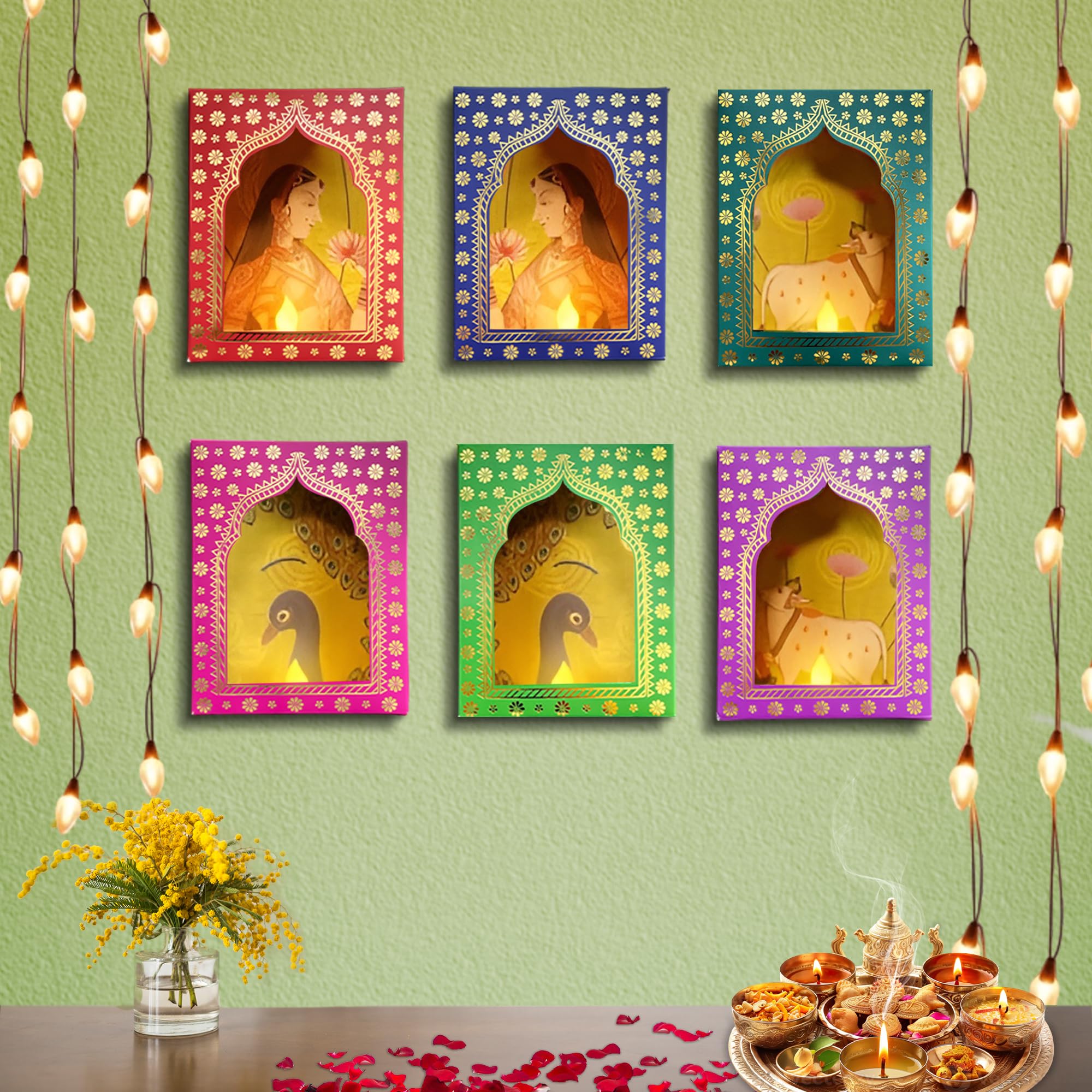 Buy TAPFIRE Deep Deewar Diwali decor With LED Candle, Jharokha Style ...