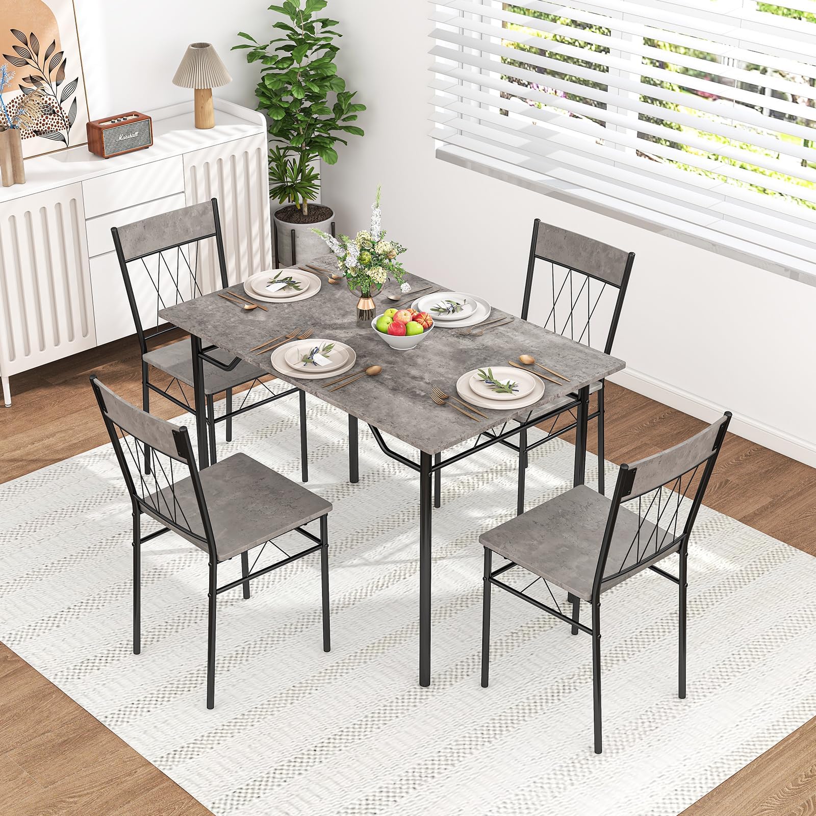 Amazon.com - Majnesvon 5-Piece Wood Table & 4 Chairs - Modern Dining ...