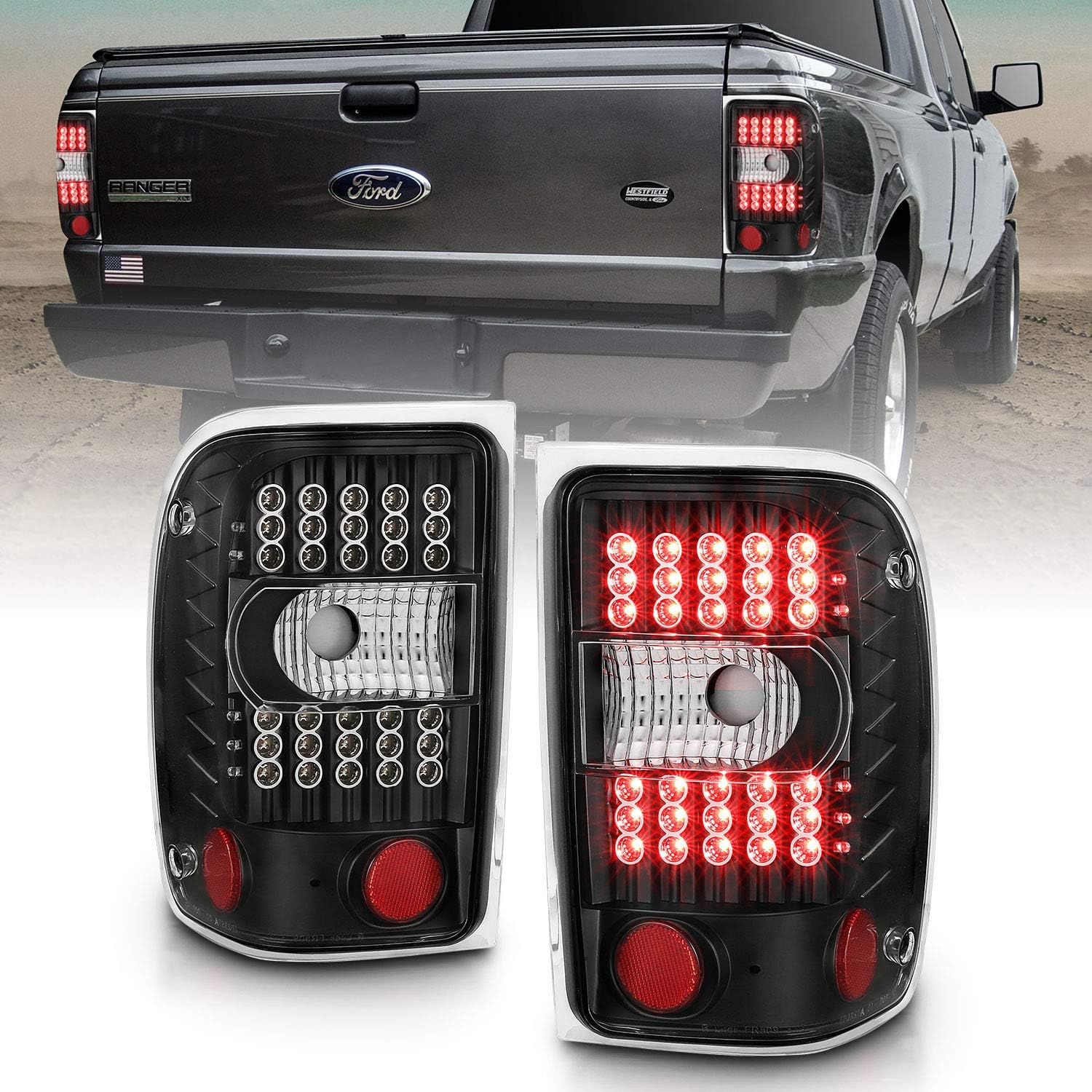 AmeriLite Black LED Replacement Brake Tail Lights For 2001-2011 Ford ...