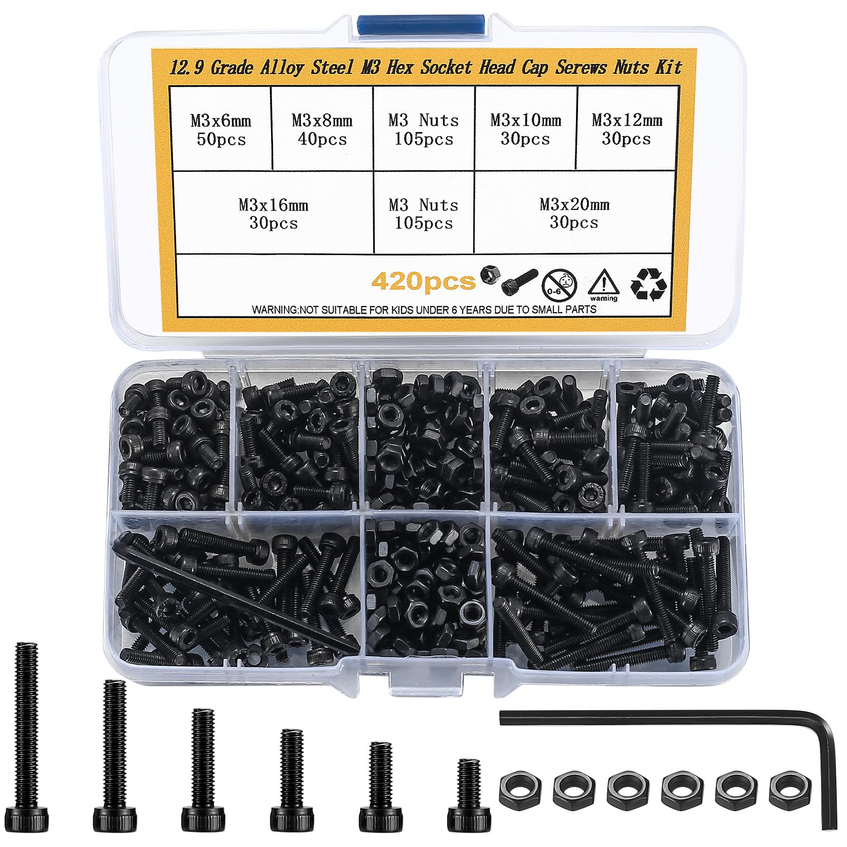 Amazon.com: M3 Screws and Nuts, 420 Pcs M3 Hex Socket Head Screws with ...