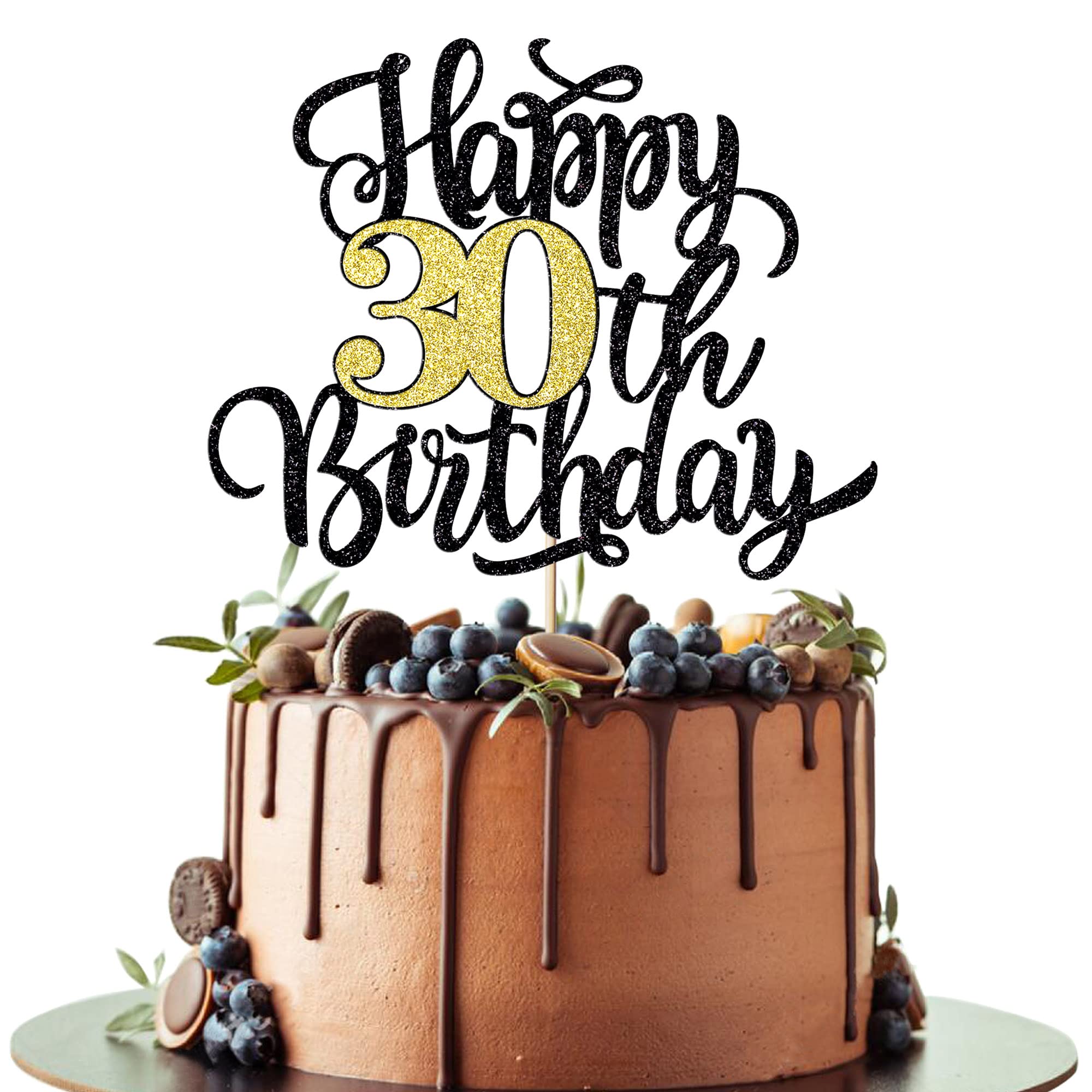 Amazon.com: Leetaivie Happy 30th Birthday Cake Topper, Black Gold ...
