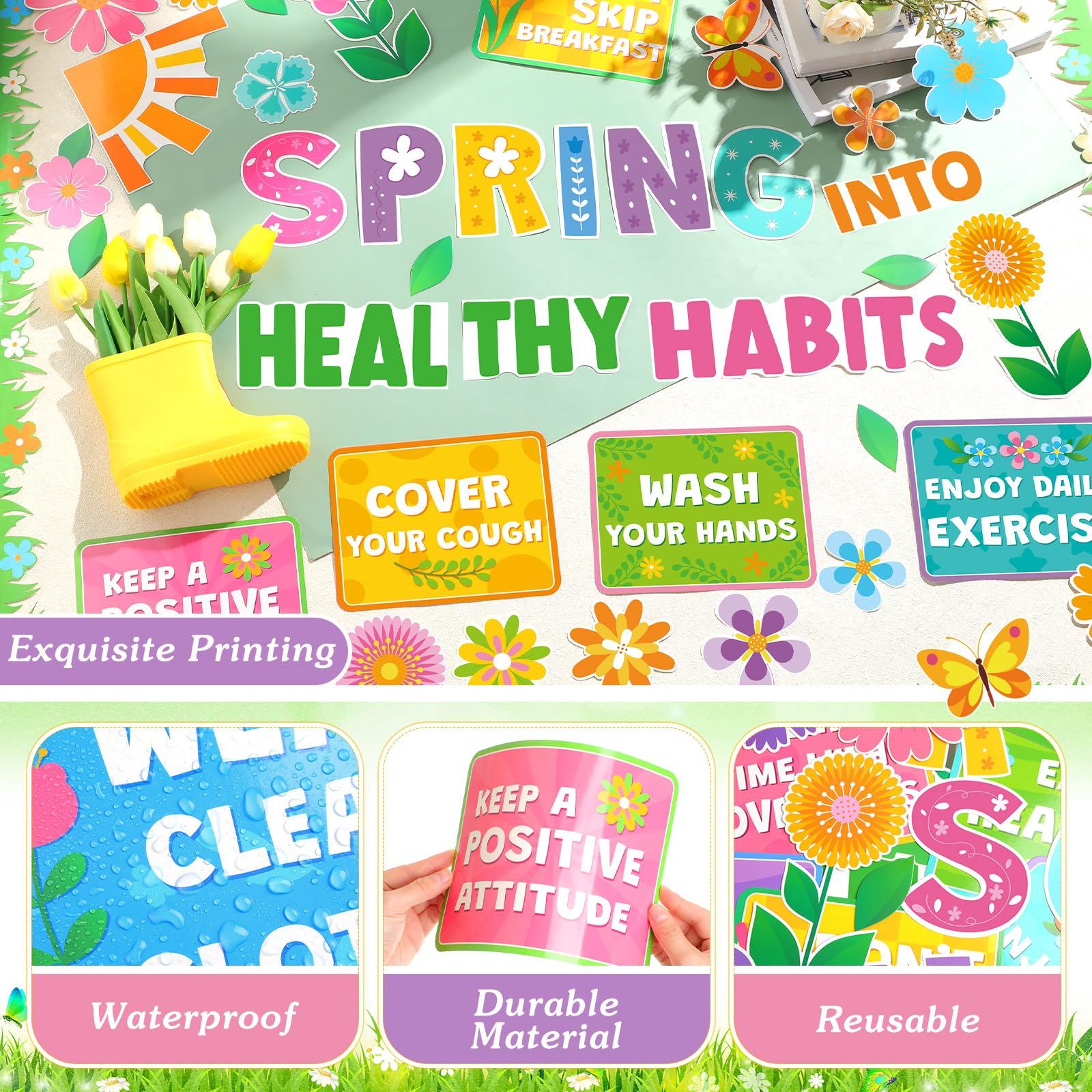 Snapklik.com : 60 Pcs Spring Healthy Bulletin Board Decorations Set ...