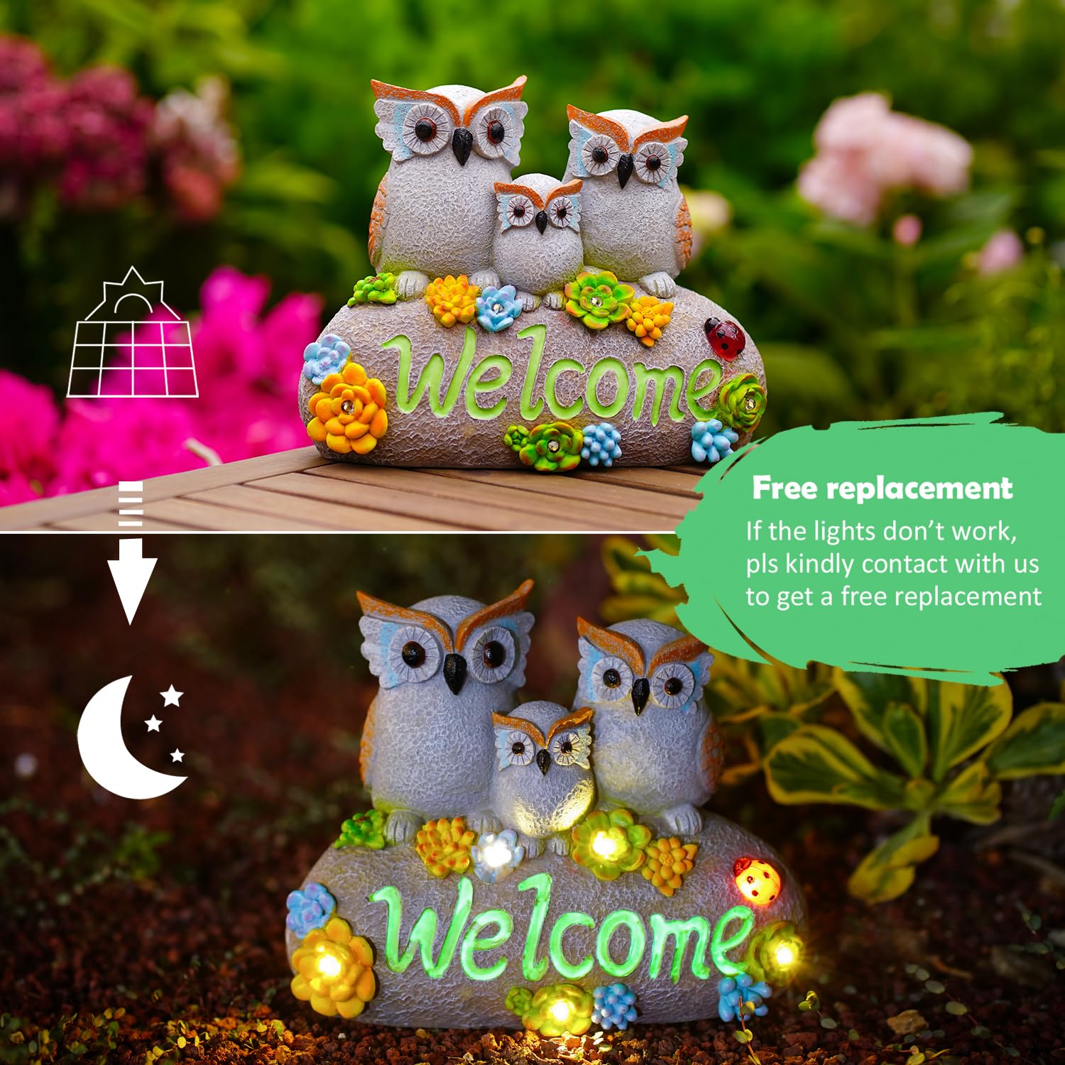 Snapklik.com : Solar Owl Statues For Garden Decor: Welcome Sign Outside ...