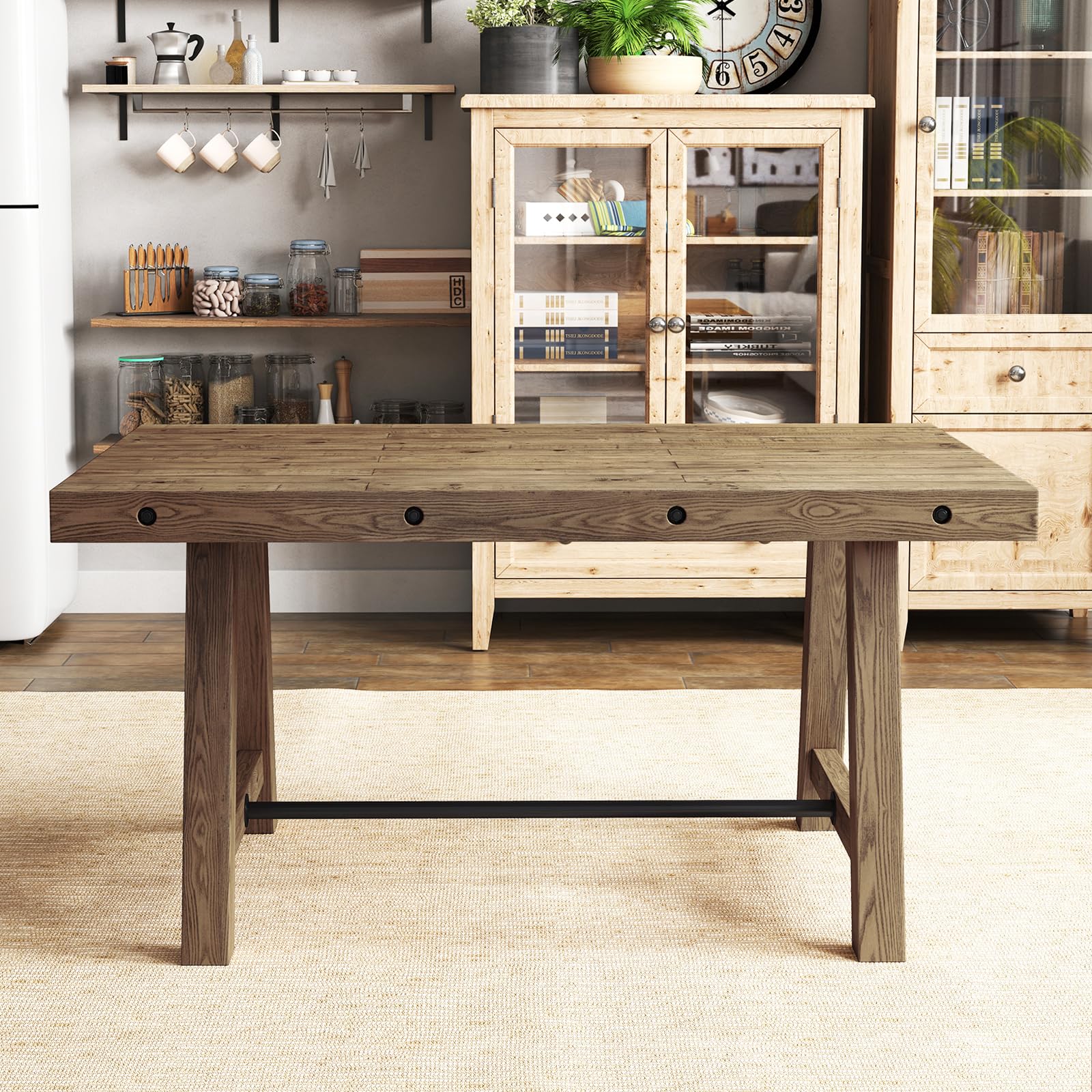 Farmhouse Dining Table for 4-6 People, 59 Inch Rectangular Kitchen ...