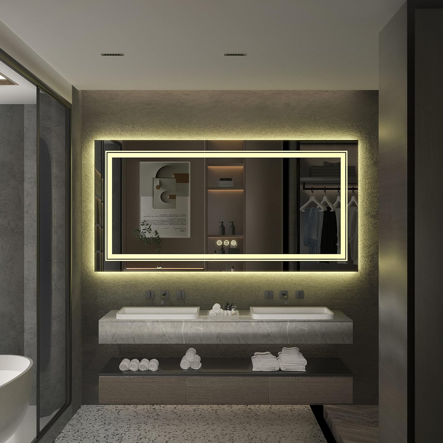 LUVODI LED Bathroom Vanity Mirror: 1200x800mm Large Dimmable Lighted ...