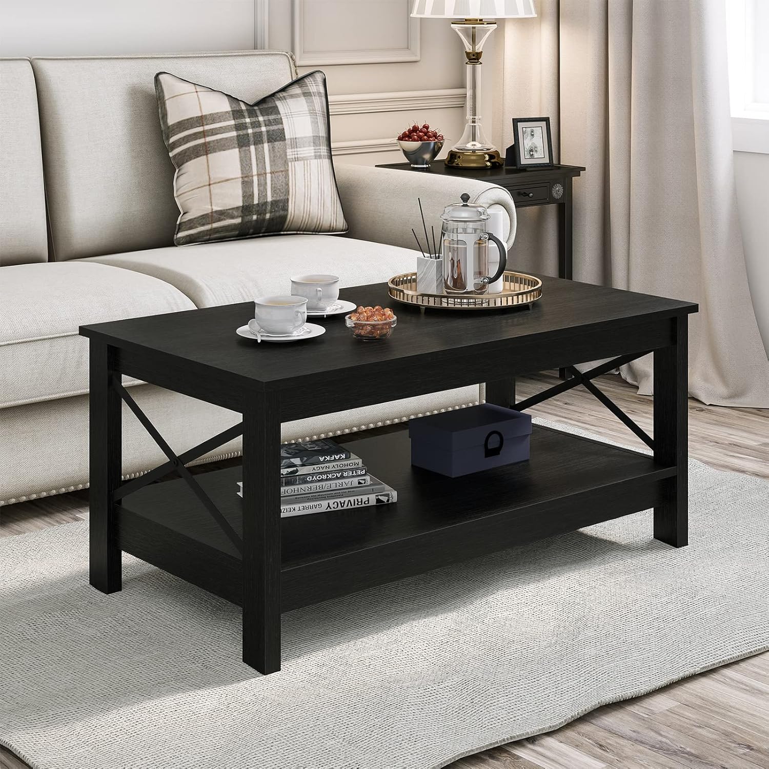 Amazon.com: YITAHOME Black Coffee Table with Storage Shelf,Modern ...
