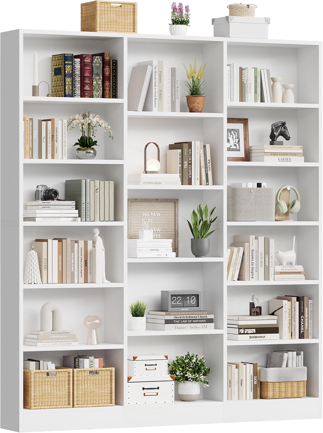 Amazon.com: ELYKEN Triple Wide Bookcase, 6 Tier Bookshelf, Large ...