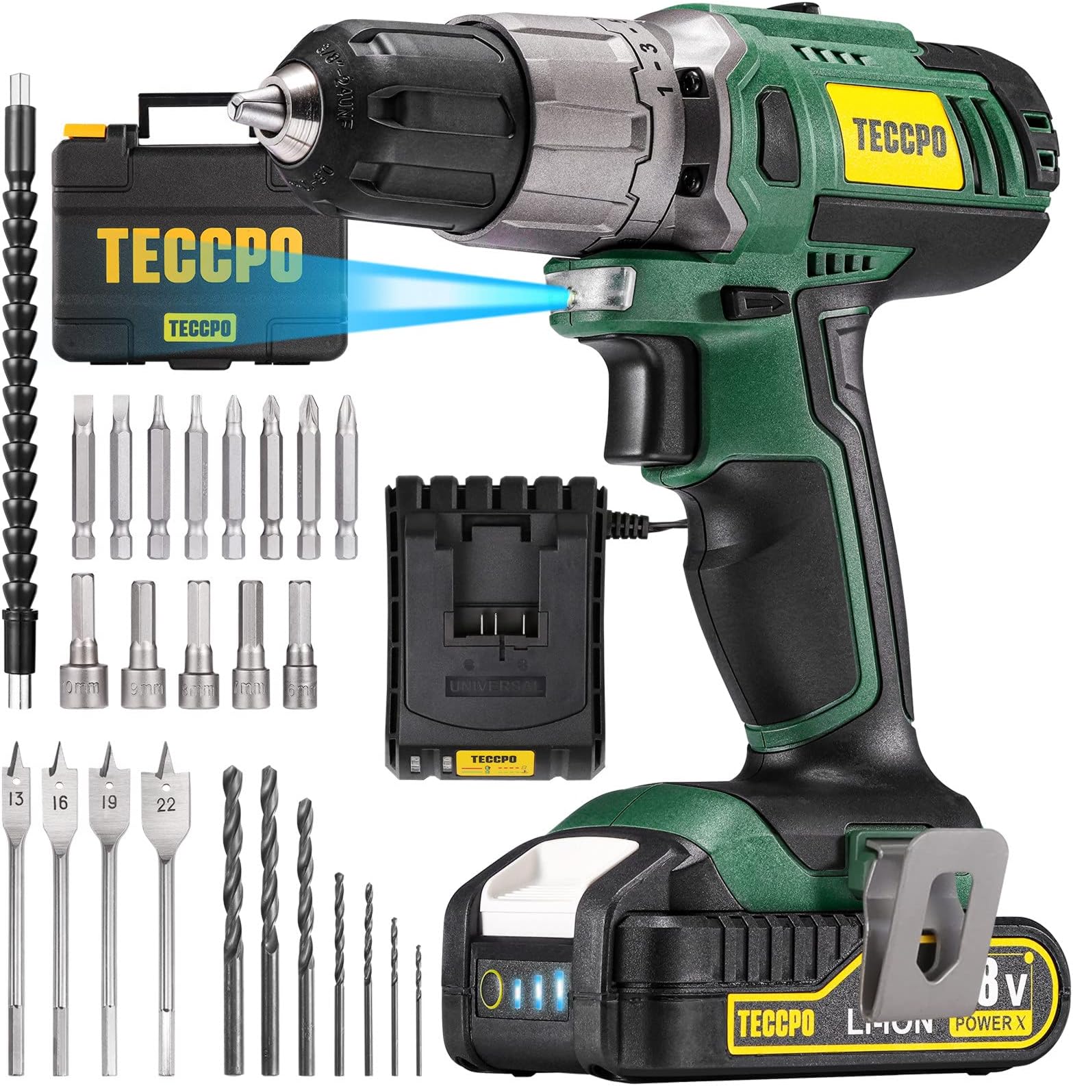 Taladro Atornillador 18V, TECCPO Destornillador Eléctrico, 30N.m Par ...
