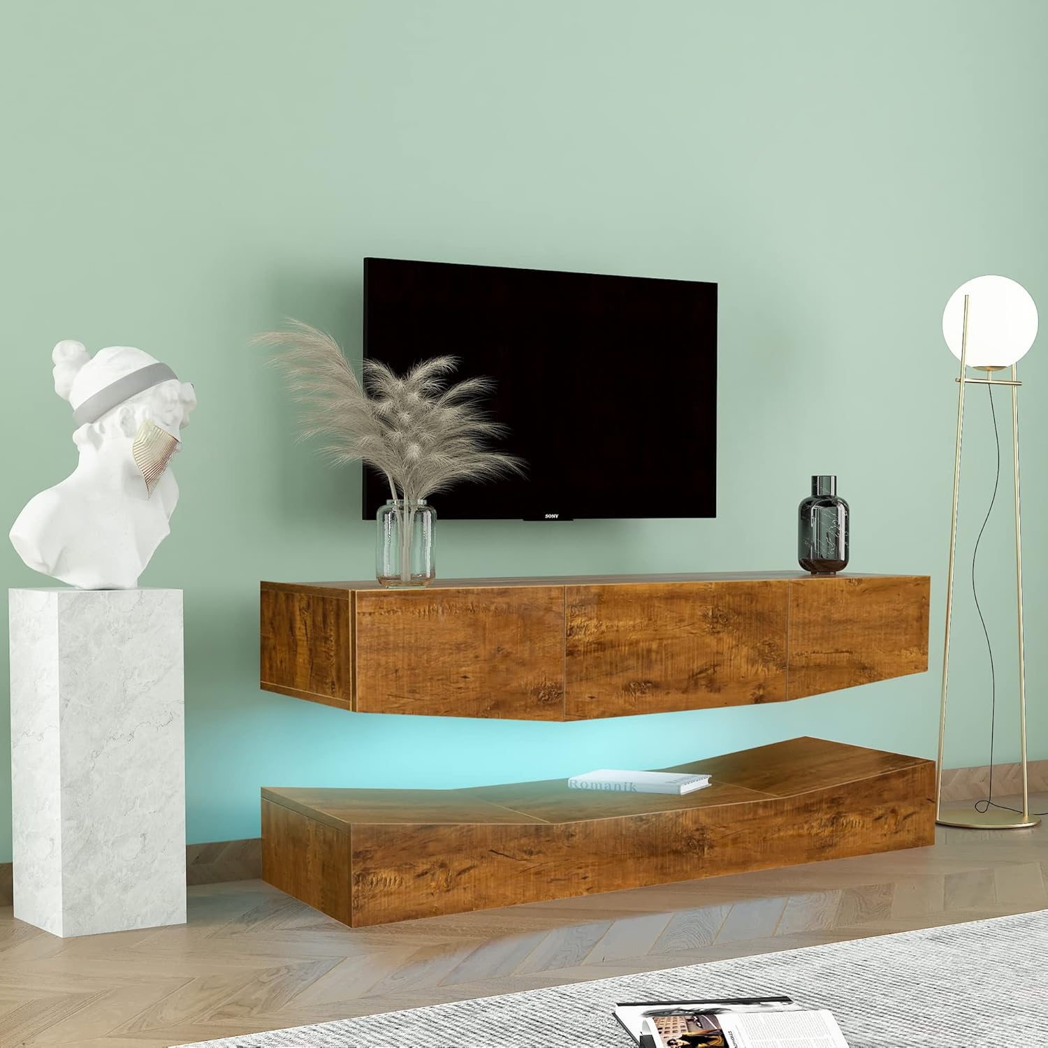 Ucloveria LED TV Stand,Wall Mounted Modern Entertainment Center for 55 ...