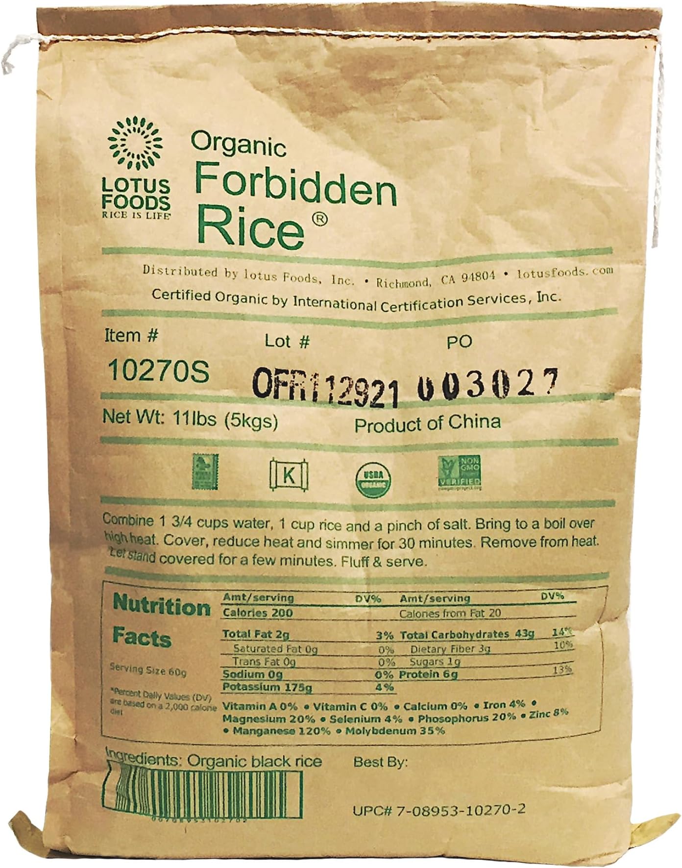 Amazon.com : Lotus Foods Bulk Organic Forbidden Rice - Black Rice ...