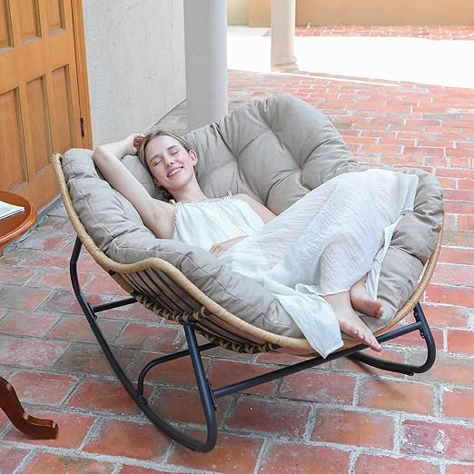 Amazon.com: SWITTE Outdoor Rocking Egg Chair, Indoor Papasan, Rattan ...