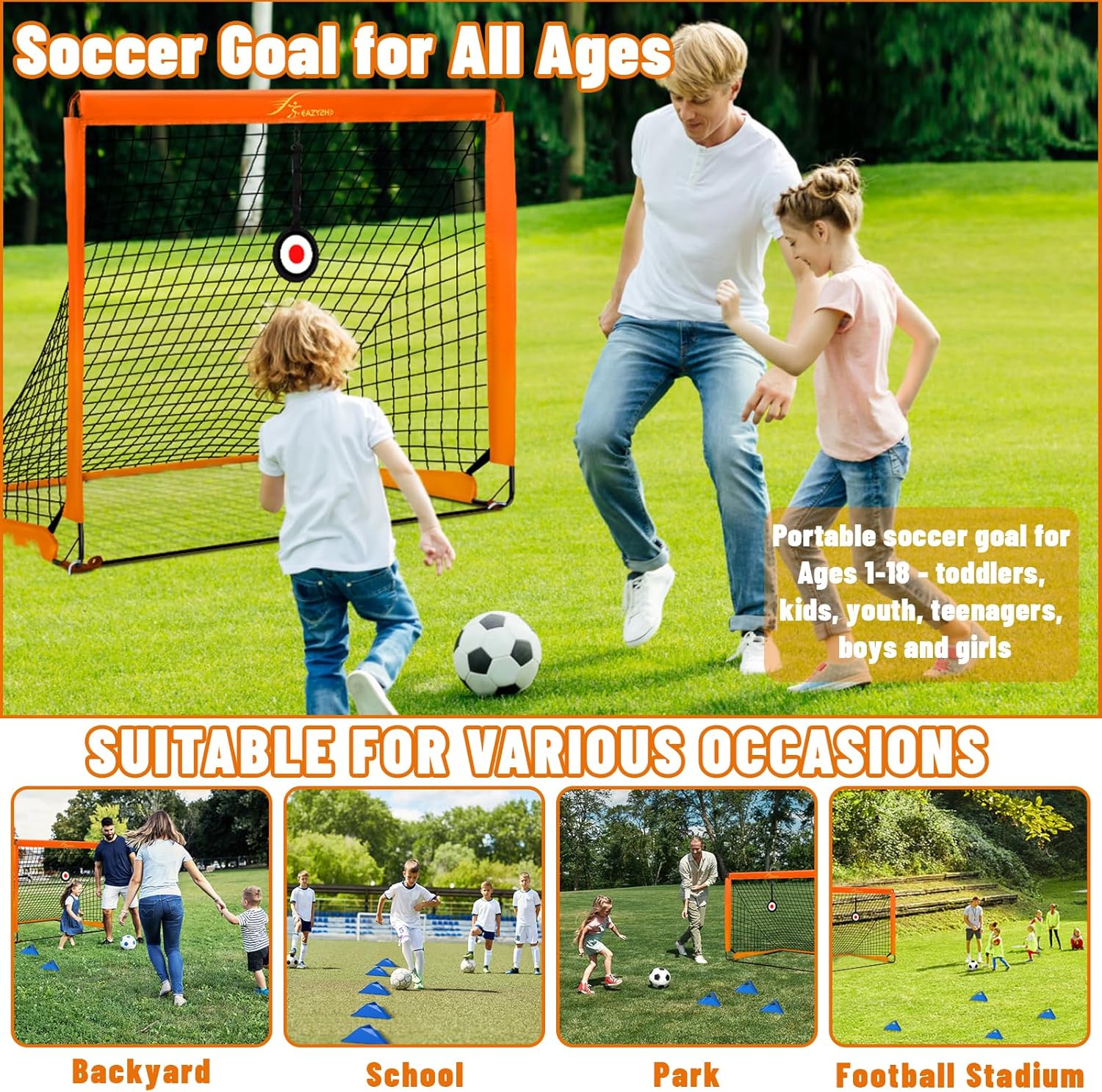 Eazy2hD 6X4 Soccer Goals for Backyard Set - 2PCS Portable Folding ...