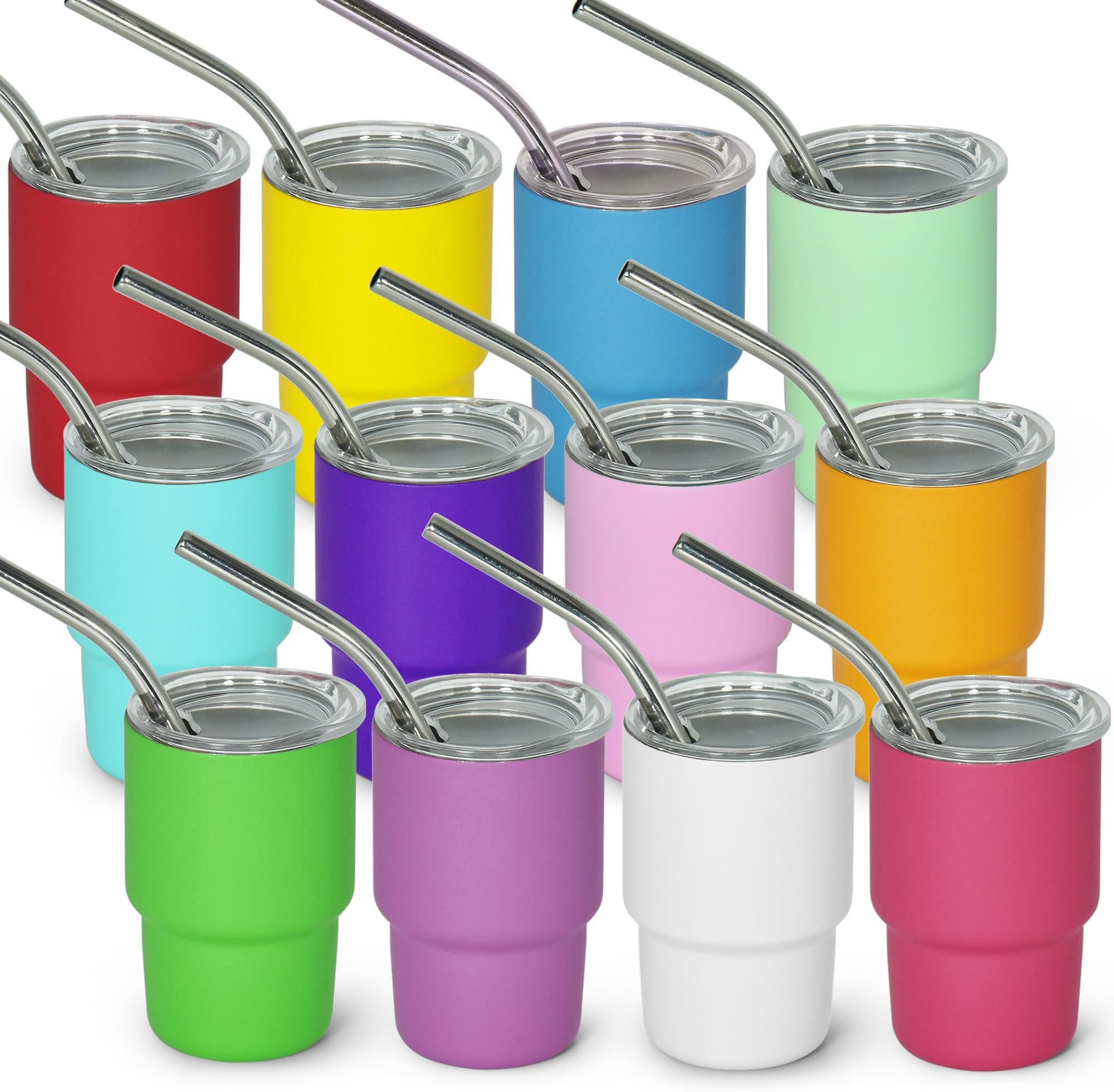 3 Onzas(88ml) Mini vaso de chupito con tapa y popote, 6 vasos de ...