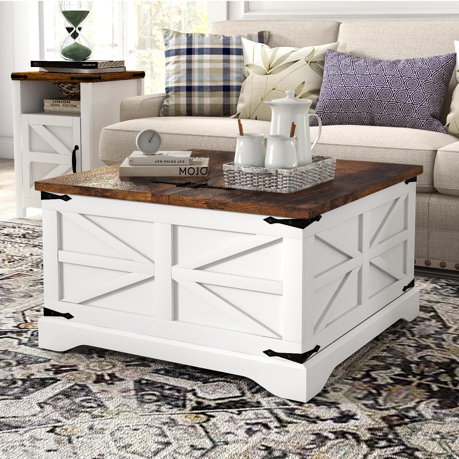 Amazon.com: YITAHOME Farmhouse Coffee Table with Sliding Barn Door ...