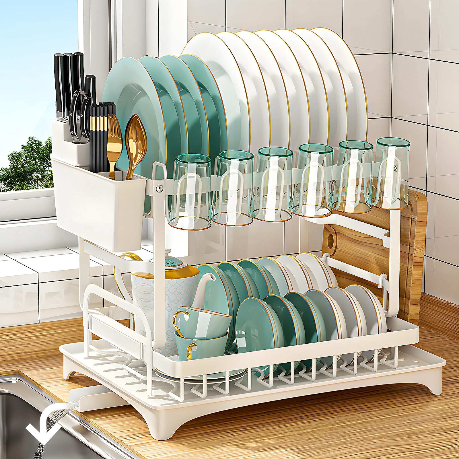 Frasheng Scolapiatti Bianco,Colapiatti 2 Ripiani,in acciaio inox ...