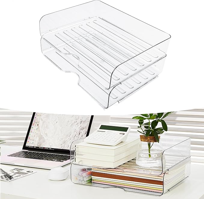 Amazon.com: ohlela 2 Pack Stackable Paper Tray for Desk - A4 Size Clear ...