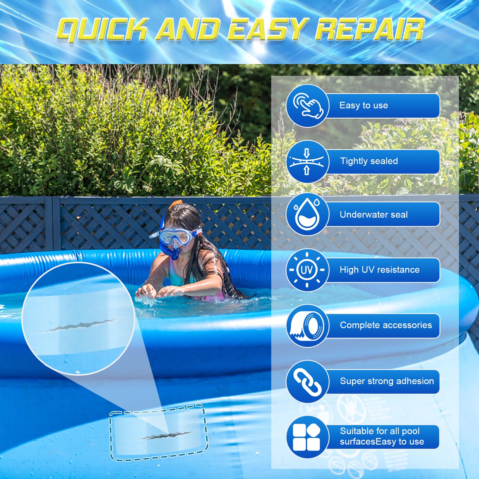 Snapklik.com : Air Mattress Patch Kit 10 X 150 Cm, Underwater Pool ...