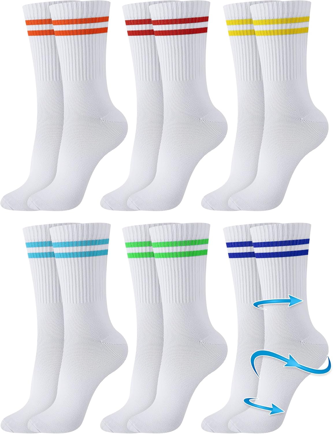 Amazon.com: Chuarry 6 Pairs Compression Striped Crew Socks for Women 15 ...