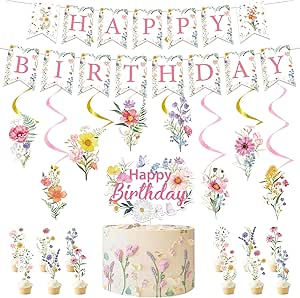 Amazon.com: Rngmsi Wildflower Birthday Party Decorations - 35PCS Wildflower Happy Birthday ...