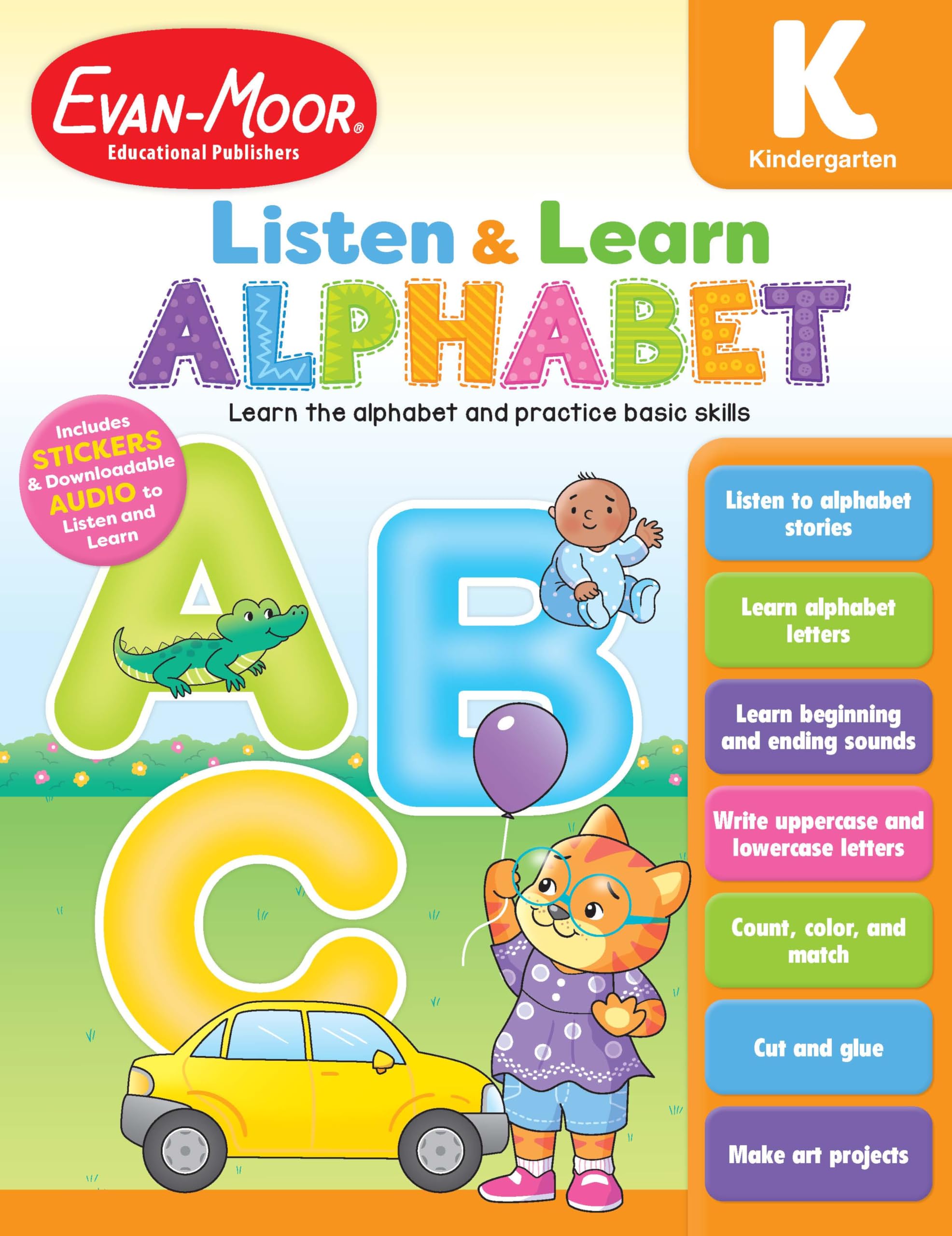 Evan-Moor Listen and Learn Alphabet, Kindergarten Activity Workbook ...