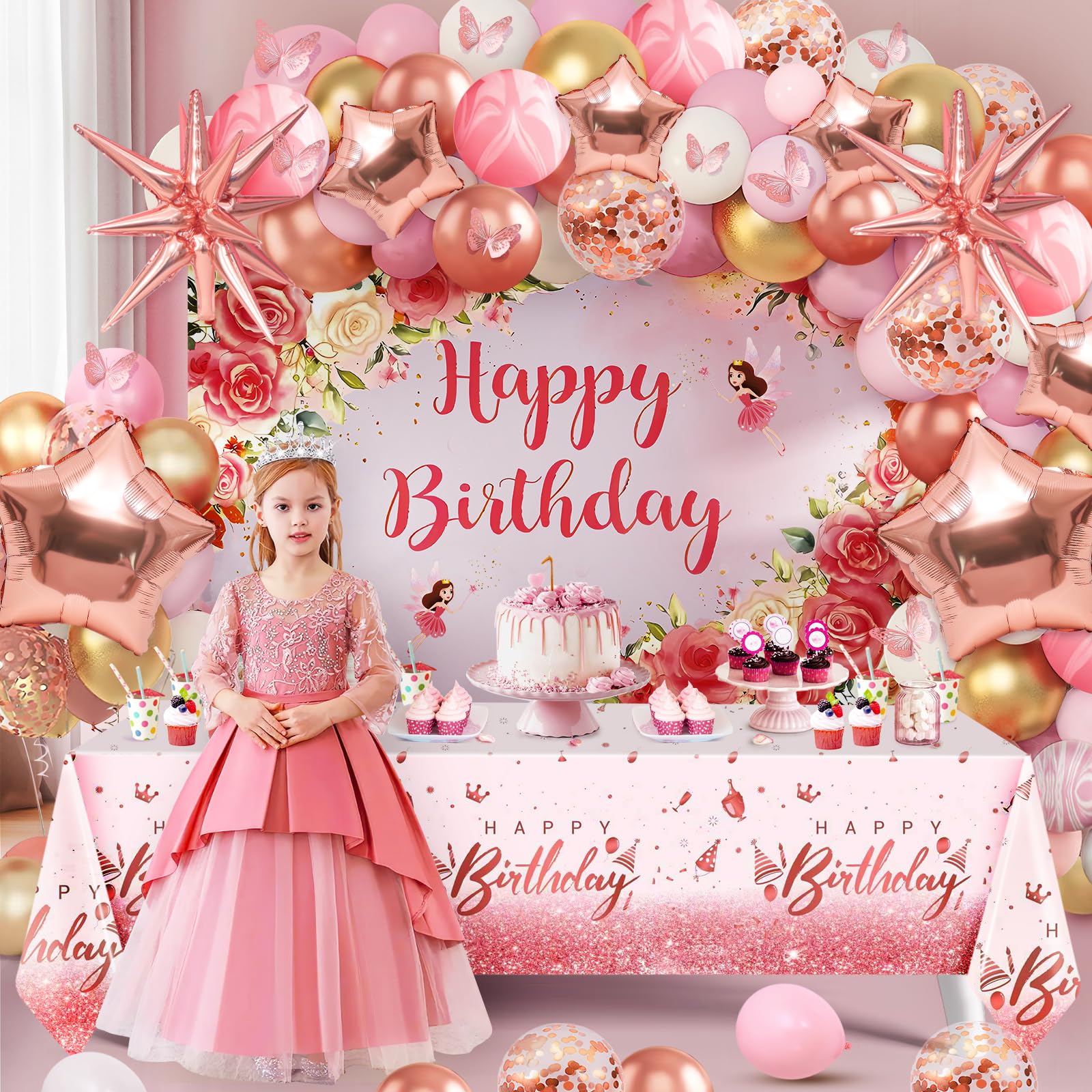 Amazon.com: Rose Gold Birthday Party Decorations for Girls Women, Happy ...