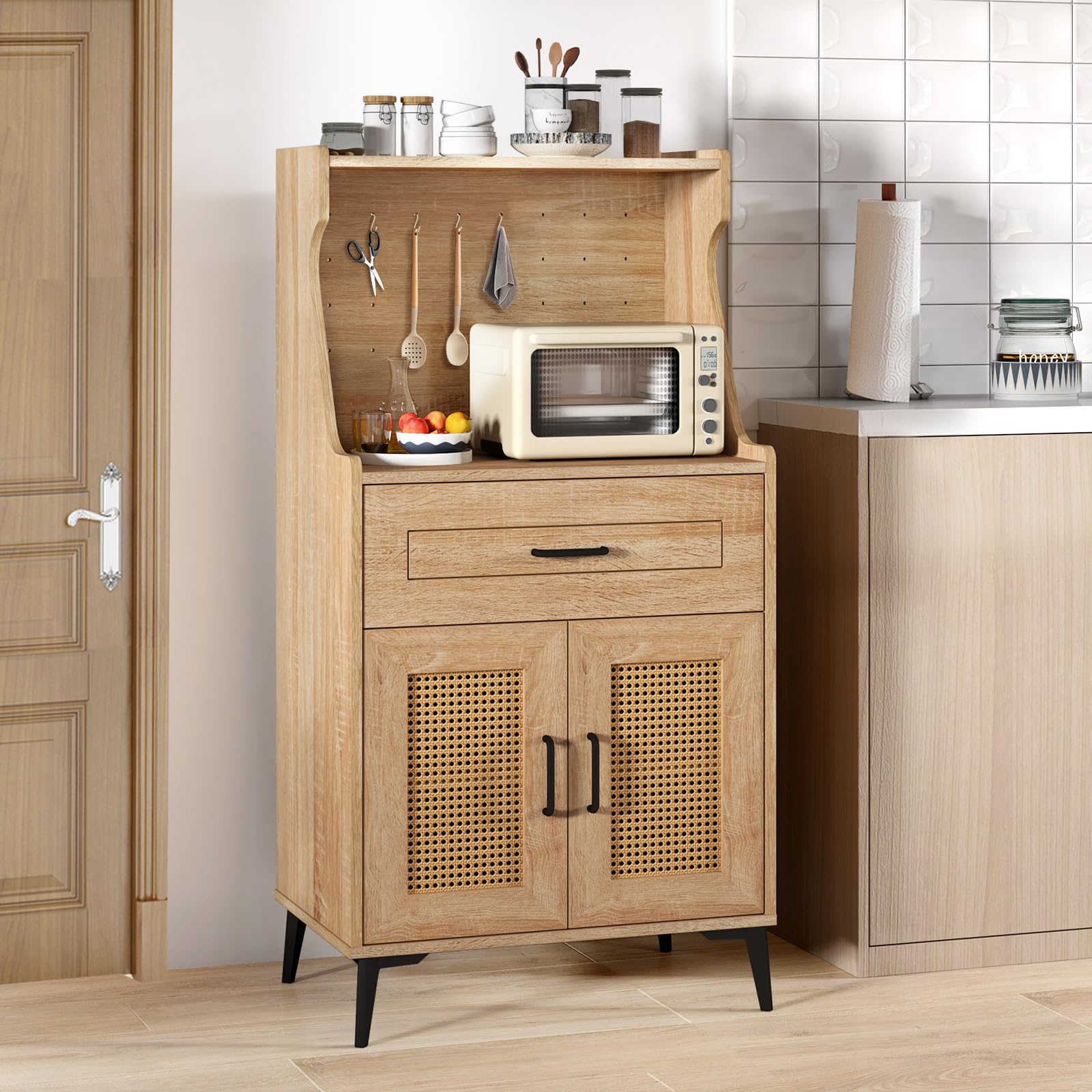 Amazon.com: CLEEMAN 45.5”H Kitchen Pantry Cabinet, Rattan Buffet ...