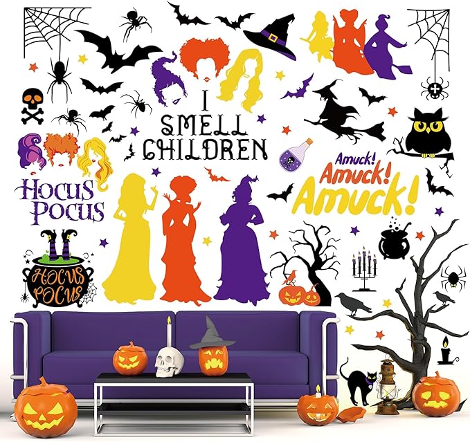 Amazon.com: Whaline 9 Sheets Halloween Witch Wall Stickers Crazy ...