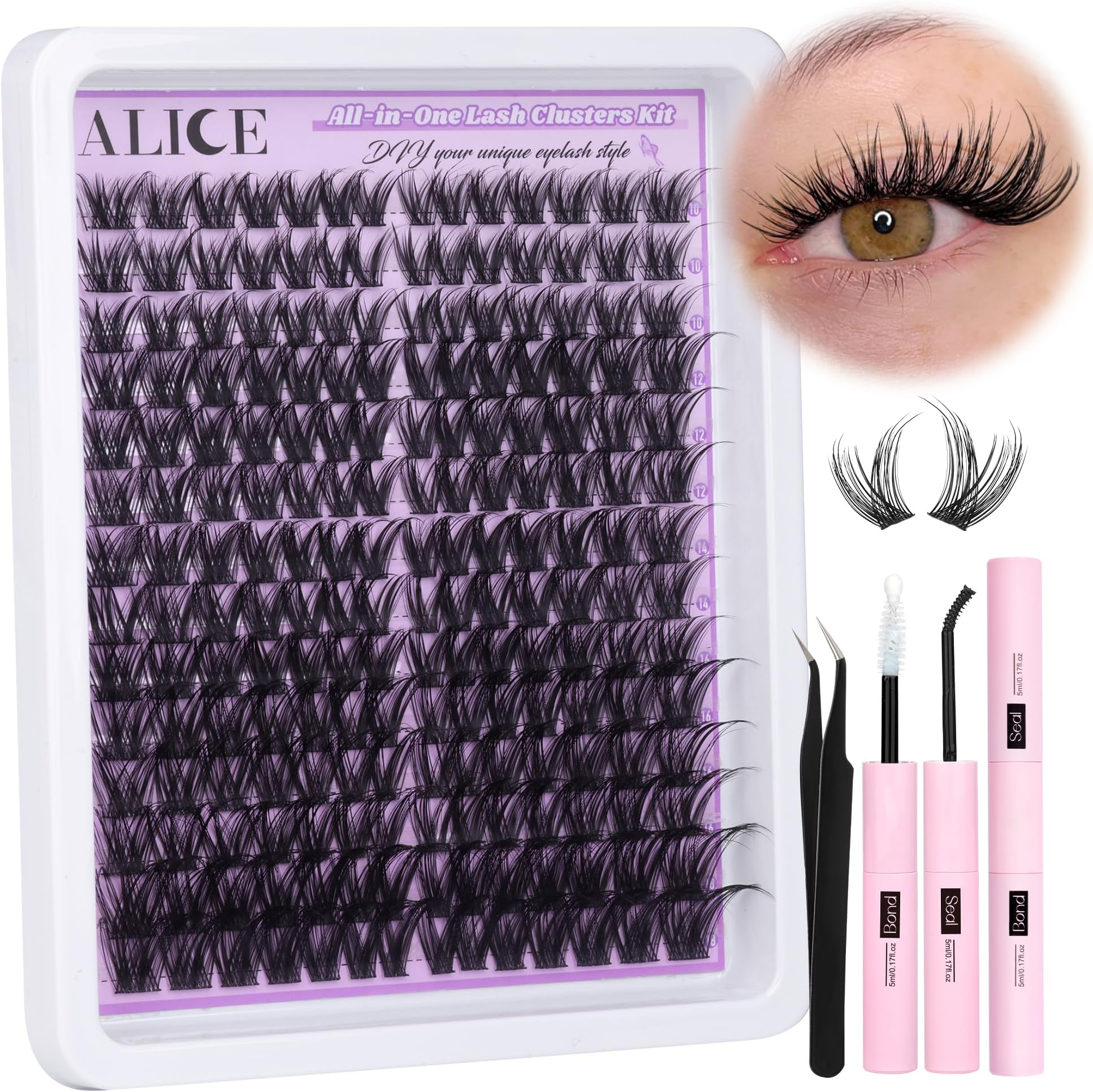 Amazon.com: ALICE Cluster Eyelash Extension Kit Natural Wispy Lash ...