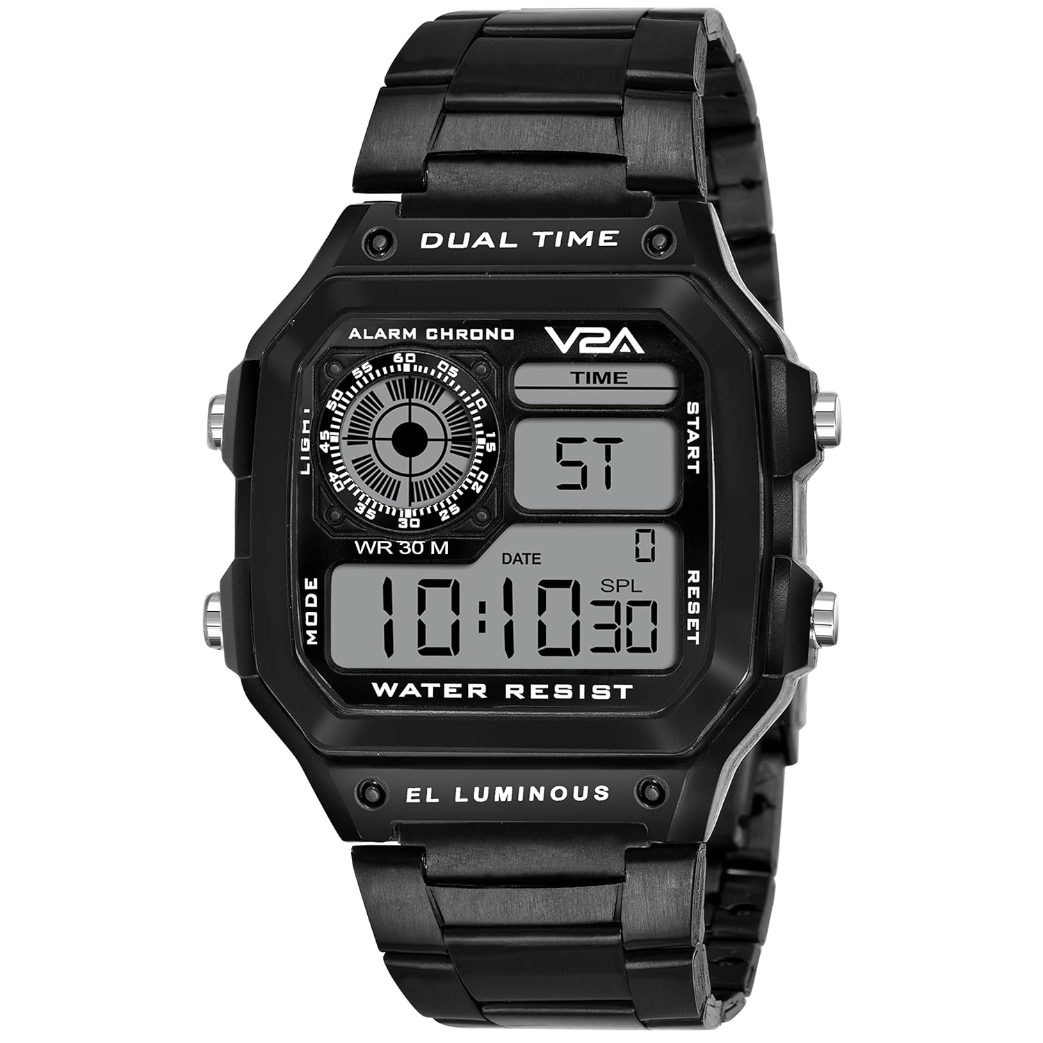 V2A Stainless Steel Small Dial Unisex Multifunction Digital Sports ...