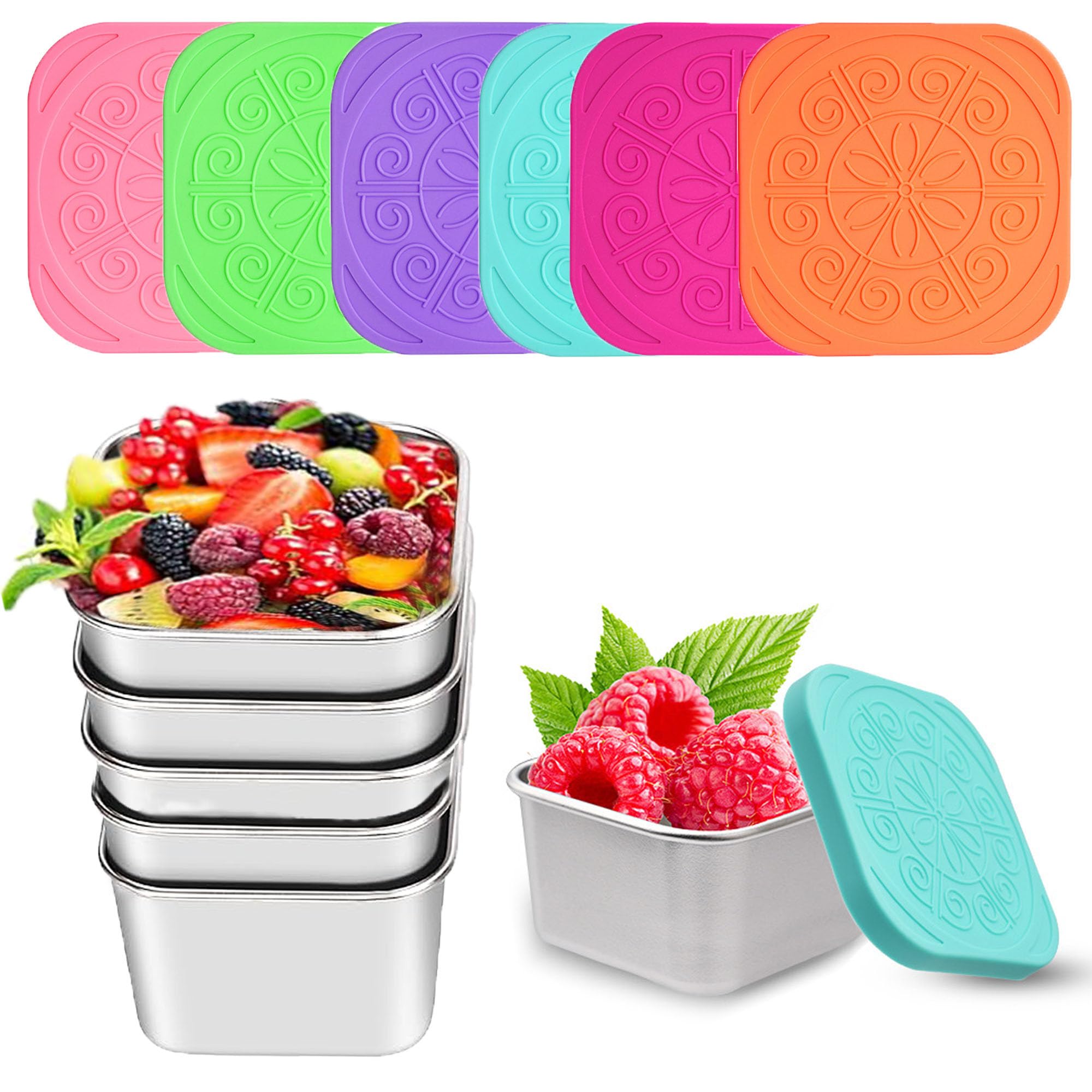 Amazon.com: 6 Pack Stainless Steel Snack Containers, 6oz Metal Food ...