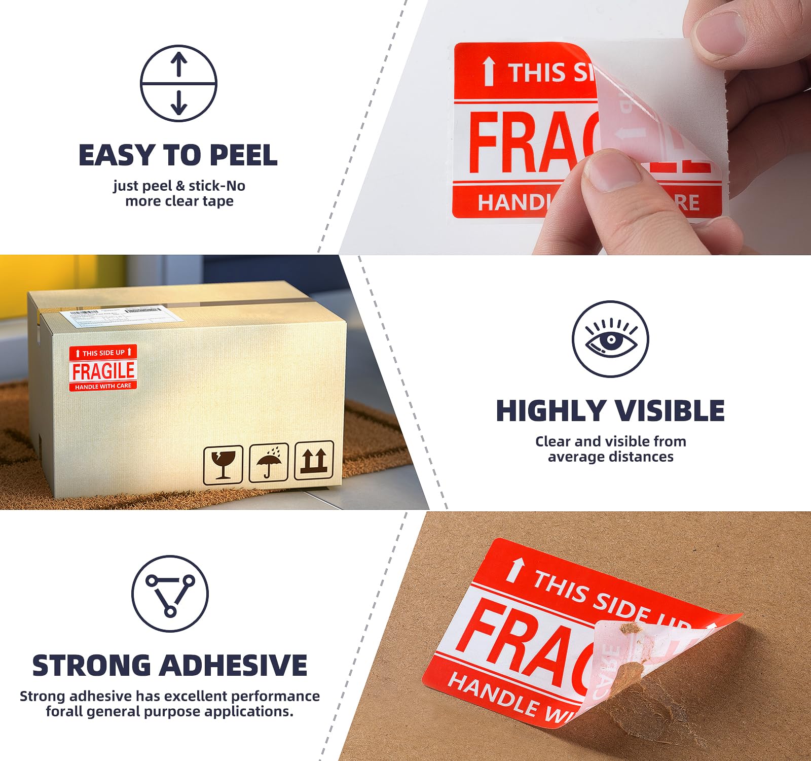 Snapklik.com : 3 X 2 Inch Fragile Stickers Handle