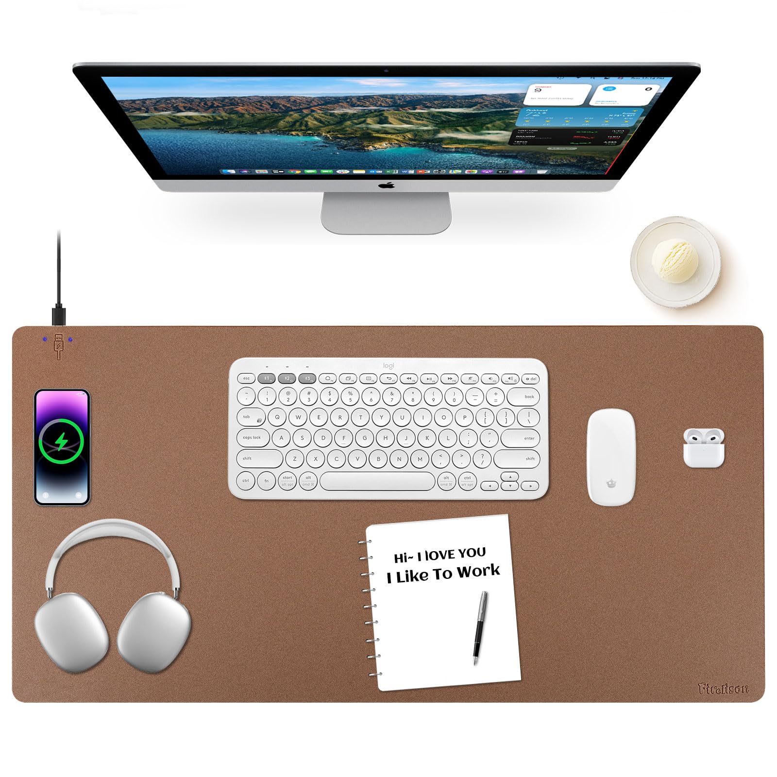 Amazon.com: Wireless Charging Mouse Pad Firelison 2 in 1 Leather ...