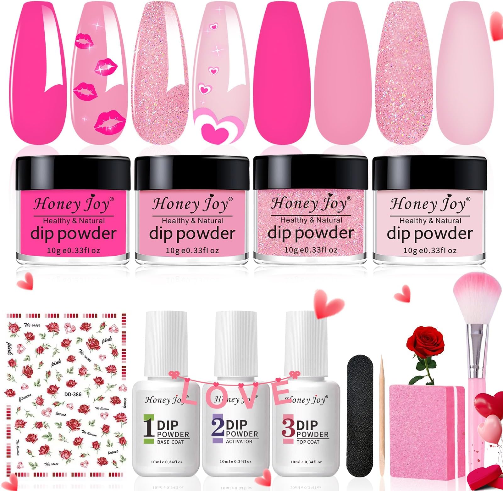 Amazon.com : Honey Joy Dip Powder Nail Kit Starter, 4 Colors Hot Pink ...