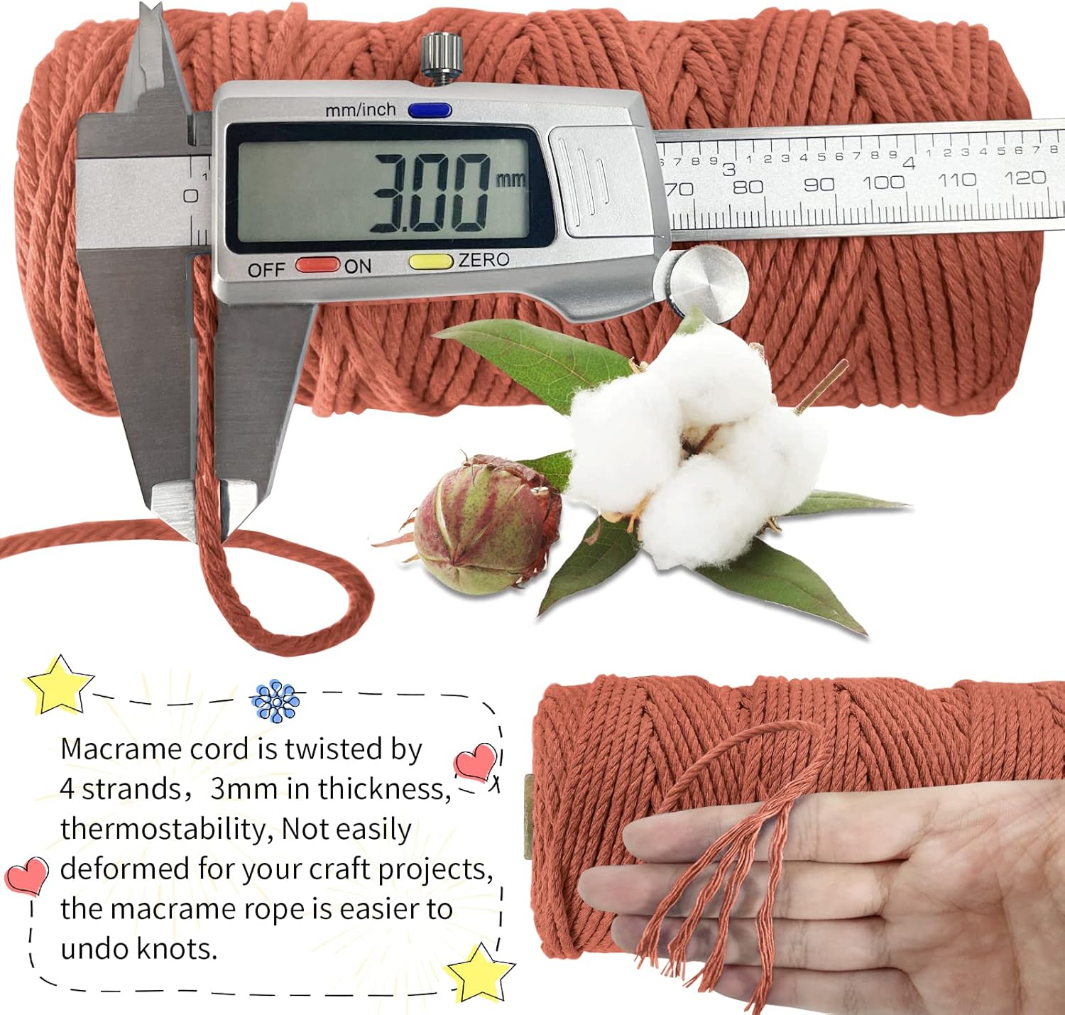 LEREATI Macrame Cord 3mm x 100m, Thick Macrame Rope Natural Cotton Rope ...