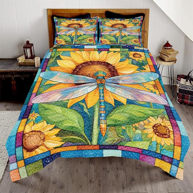 Amazon.com: Patchwork Dragonfly Quilt Bedding Set, Dragonflies Throw ...