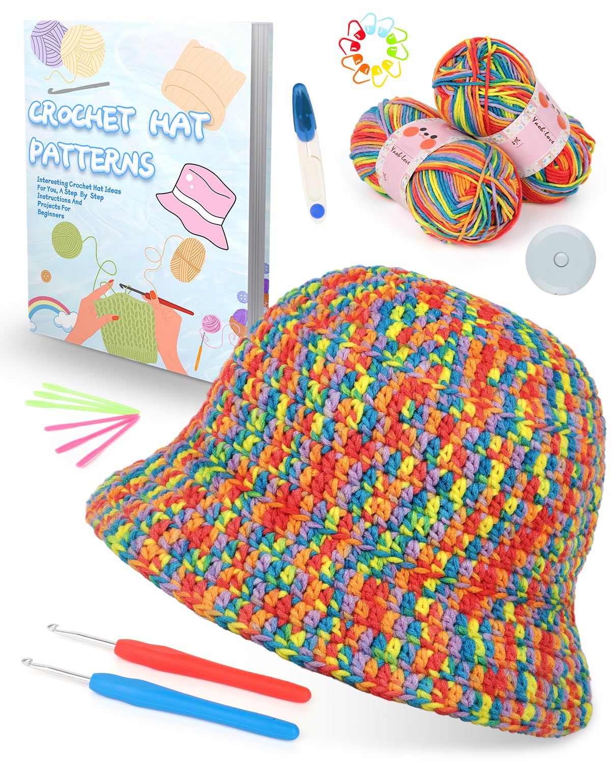 Amazon.com: Katech Easy Crochet Kit for Beginners, Crochet Bucket Hat ...
