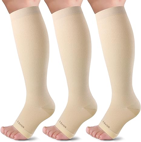 Amazon.com: LEVSOX Open Toe Compression Socks for Women & Men 20-30mmHg ...
