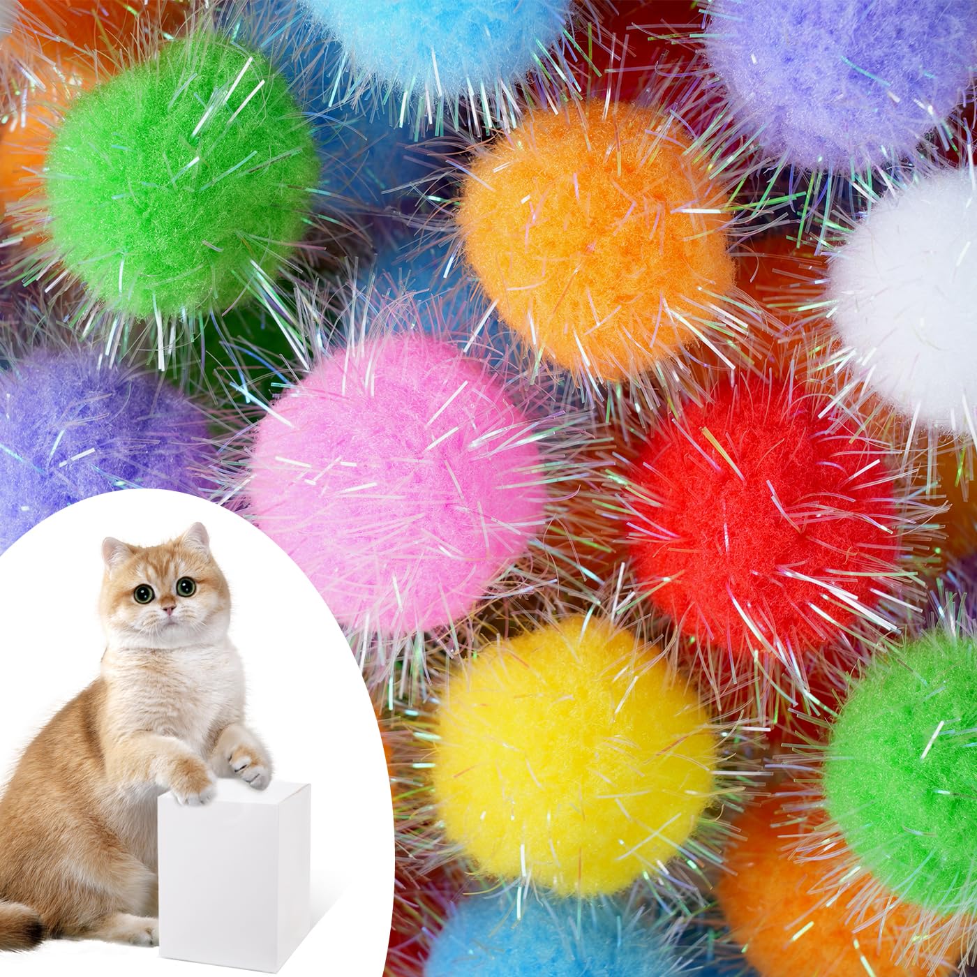 Amazon.com : DF DUALFERV 60 Pcs Cat Pom Pom Balls, Interactive Pom Pom ...
