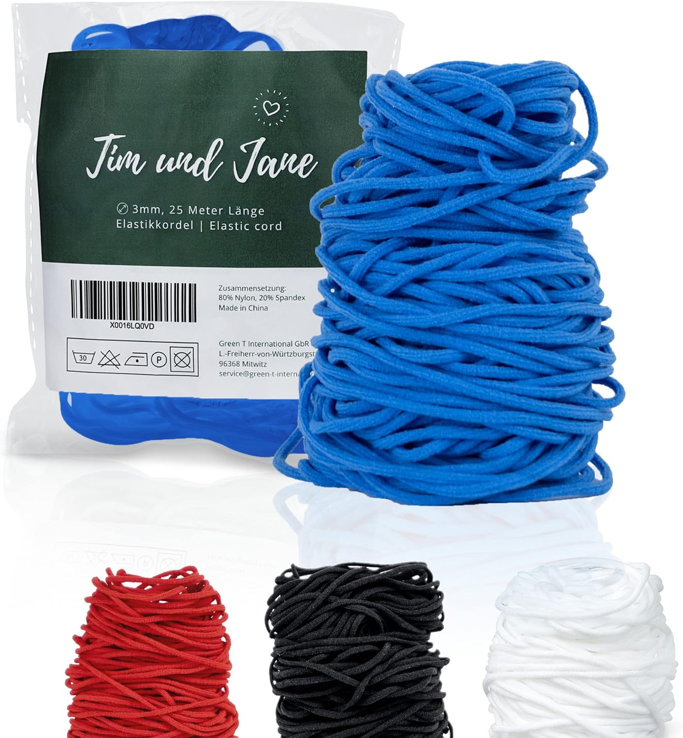 Tim und Jane® Gummiband zum Nähen, Gummikordel 3mm rund, 25m Länge ...