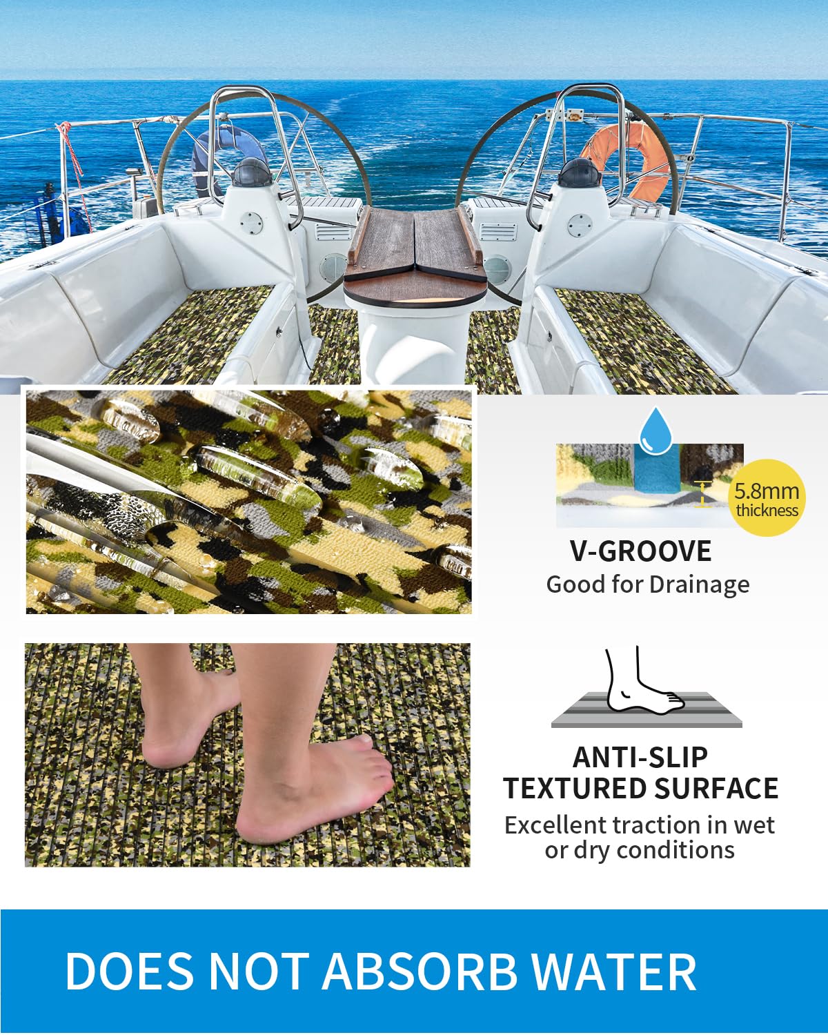 Snapklik.com : OCEANBROAD Self-Adhesive 96x38 Camouflage Boat Flooring ...