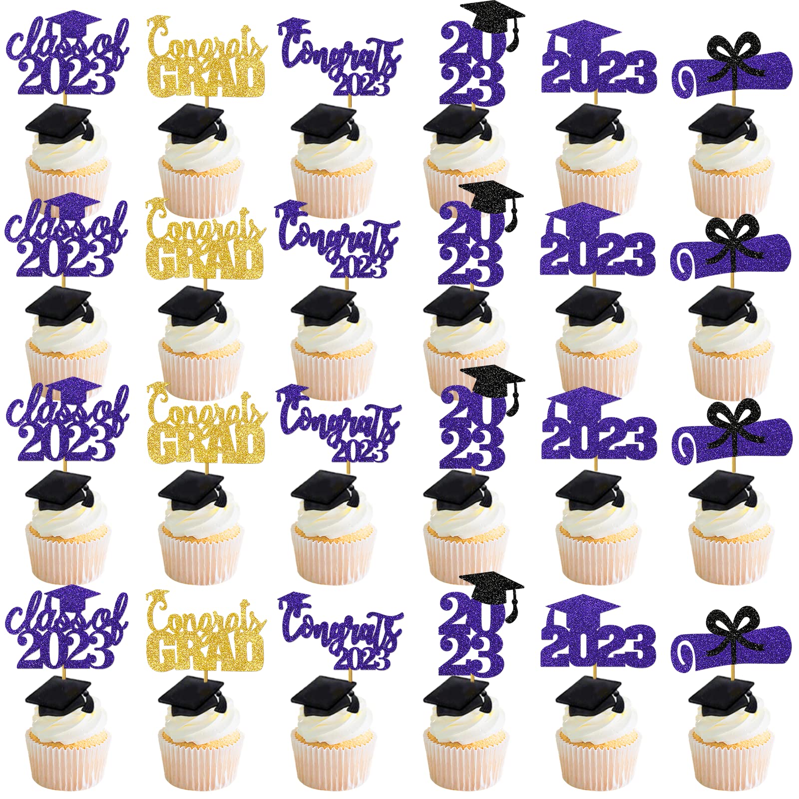 Buy Purple Graduation Cupcake Toppers 2023, Graduation Cupcake Picks ...