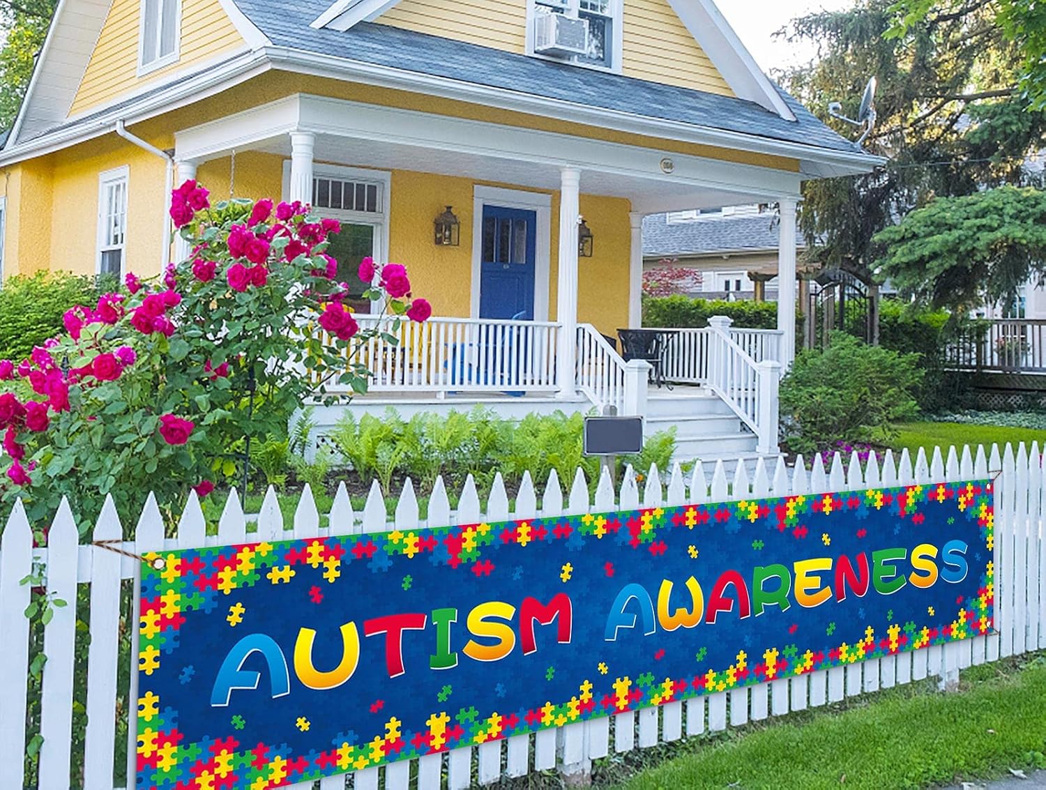Amazon.com: Pudodo Autism Awareness Fence Banner Love Needs No Words ...