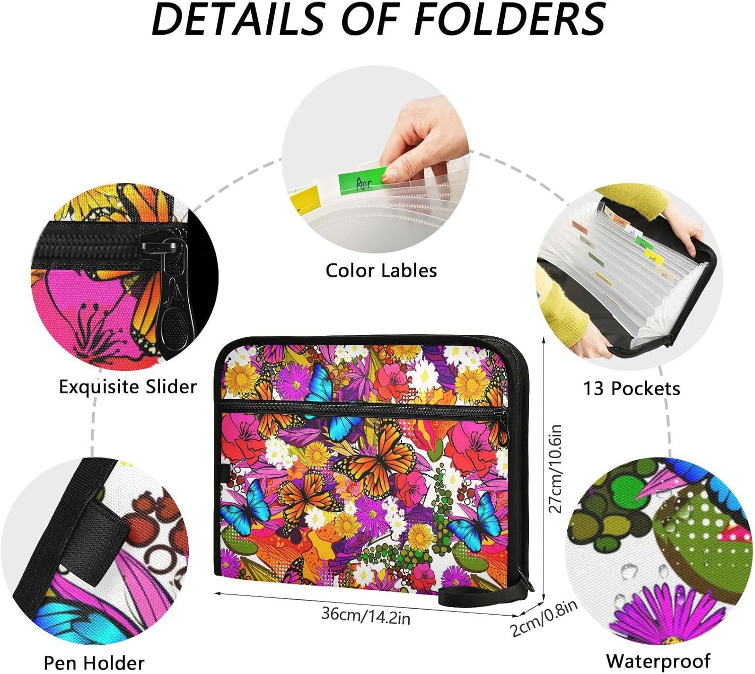 Flowers Butterflies Expanding File Folder for Documents A4 Letter Size ...