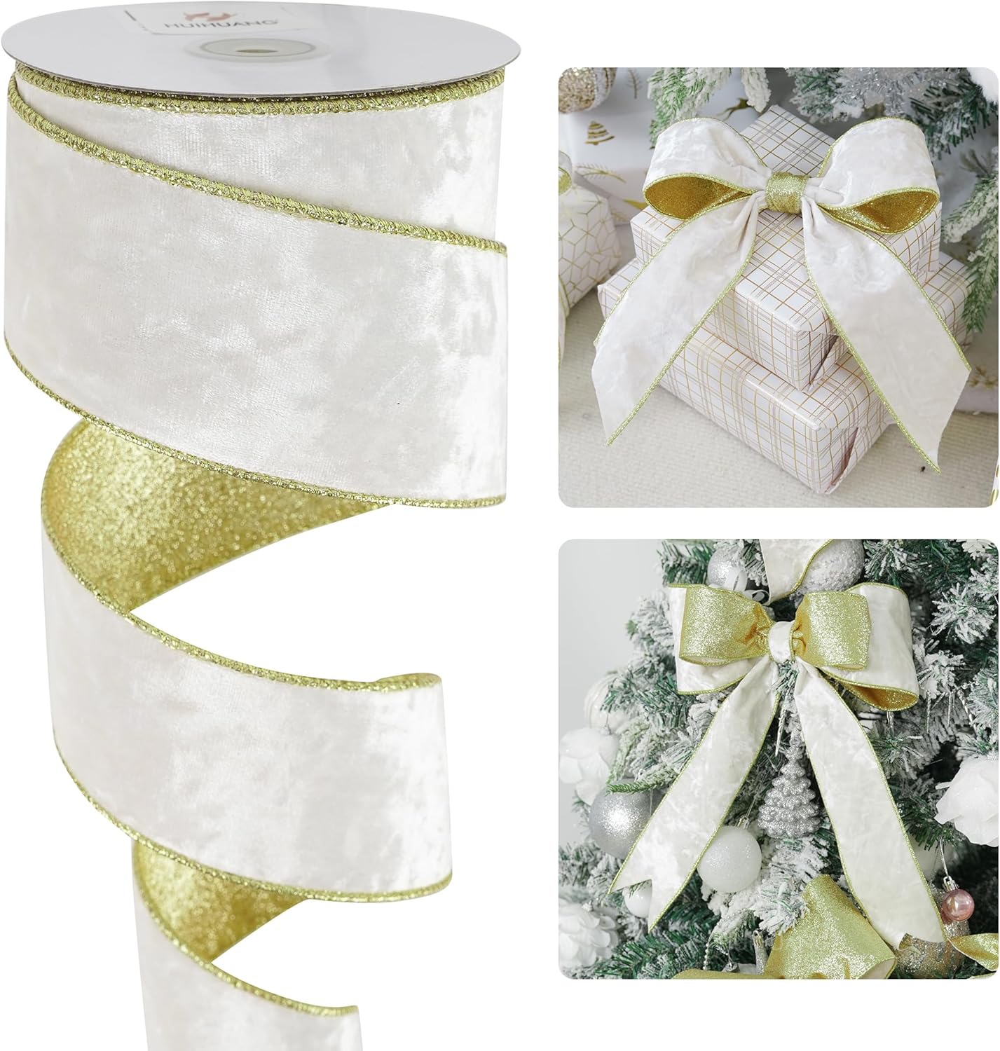 Amazon.com: HUIHUANG White Velvet Wired Ribbon 2.5 inch Ivory Velvet ...