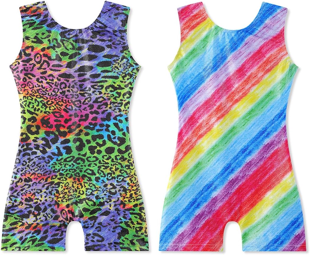 EQSJIU 2 Packs Gymnastics Leotards with Shorts for Girls Unicorn ...