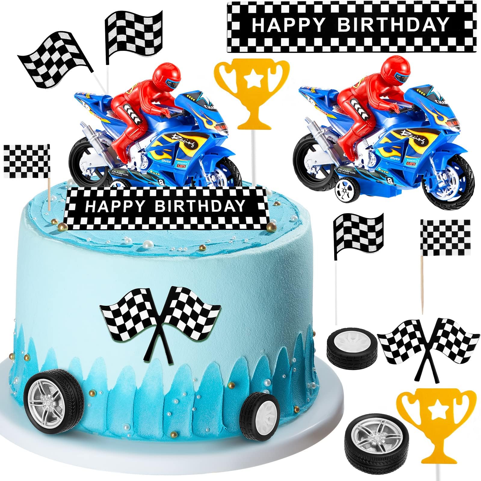 Amazon.com: 34 Pcs Motorcycle Cake Toppers Dirt Bike Motorcycle Cupcake ...