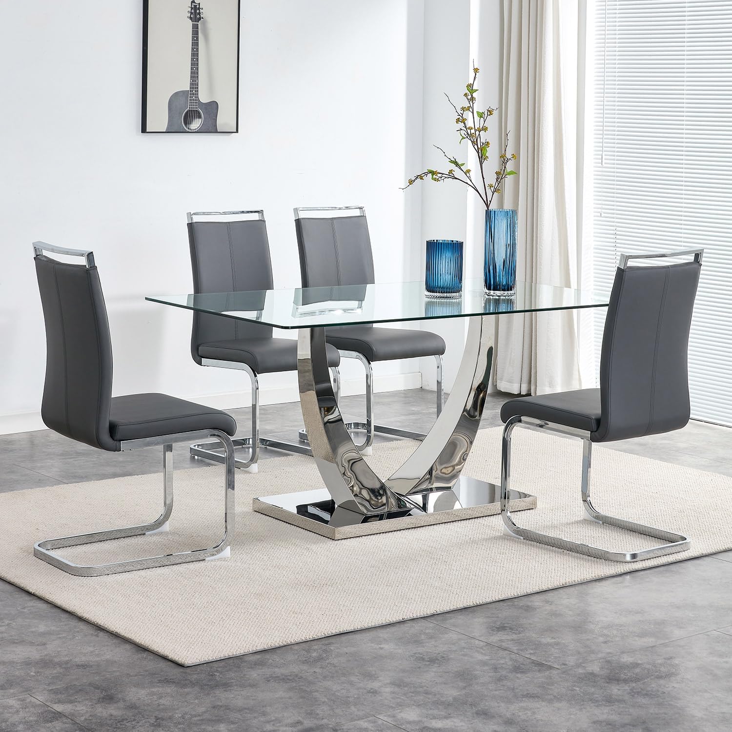 Amazon.com - NYEESS 63” Glass Dining Table Set for 4,Modern Dining Room ...