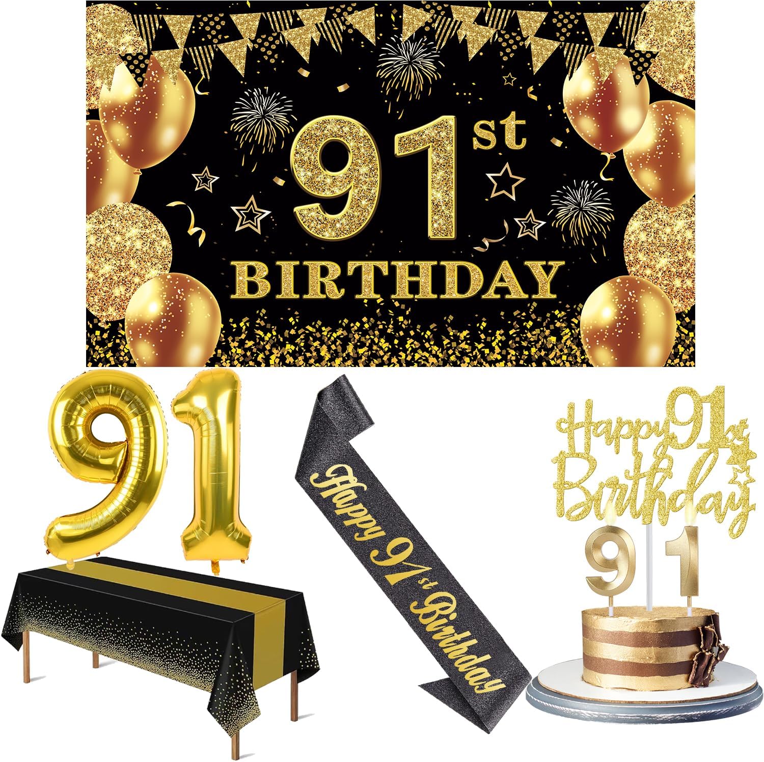 Amazon.com: 91st Birthday Decorations Men Women with 91st Birthday ...
